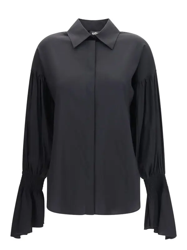 ELLA Silk-blend Shirt With Bell Sleeves - Black