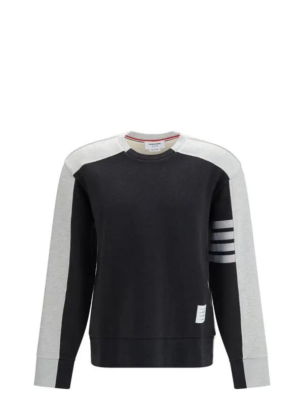 Thom Browne Colorblock Crewneck Sweatshirt With 4-bar Detail - Grey