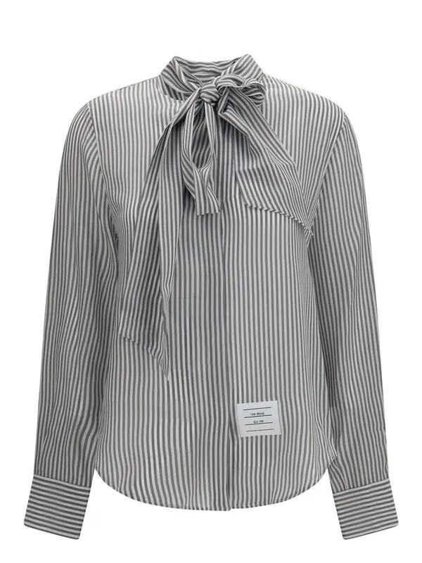 Thom Browne Striped Silk Shirt With Removable Collar - Grey