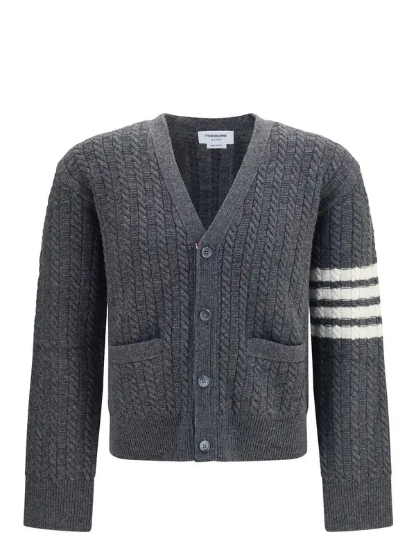 Thom Browne V-neck Sweater With Anchor Embroidery On The Back - Grey