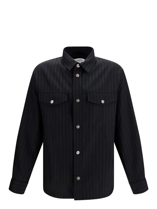 Versace Greca Monogram Jacquard Wool Shirt - Black