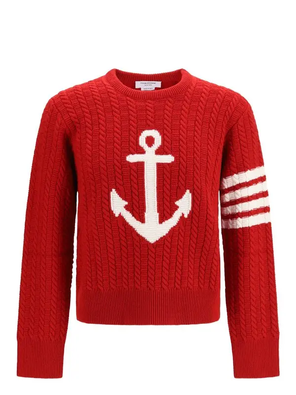 Thom Browne 4-bar Merino Wool Sweater With Anchor Motif - Red