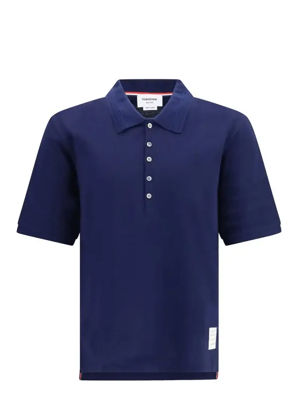 Thom Browne Bar Cotton Jersey Polo - Blue