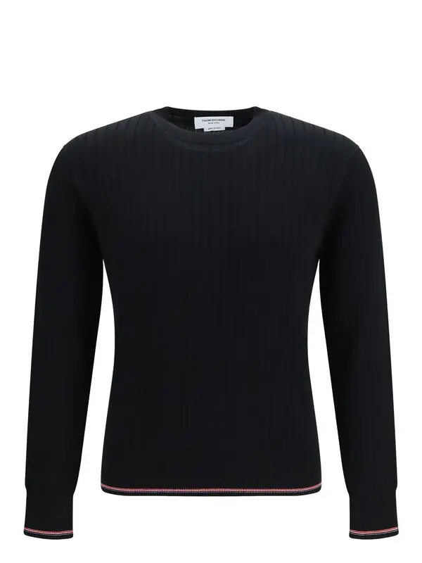 Thom Browne Crewneck Cotton Knit Sweater With 4-bar Detail - Black
