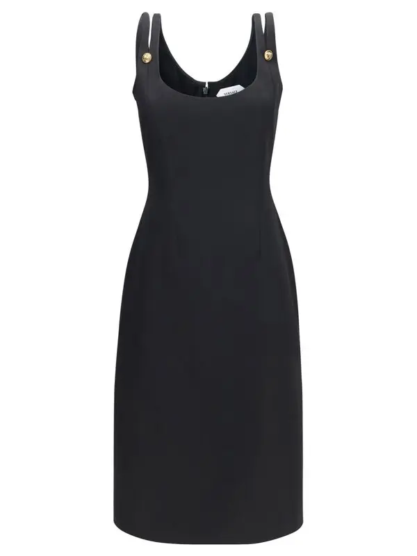 Versace Midi Grain De Poudre Wool Dress - Black