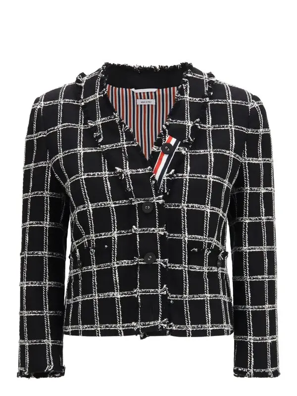 Thom Browne Checked Tweed Cardigan Jacket - Black