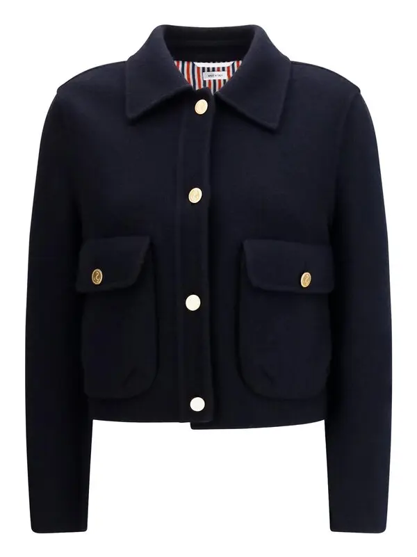 Thom Browne Cropped Virgin Wool Jacket - Blue