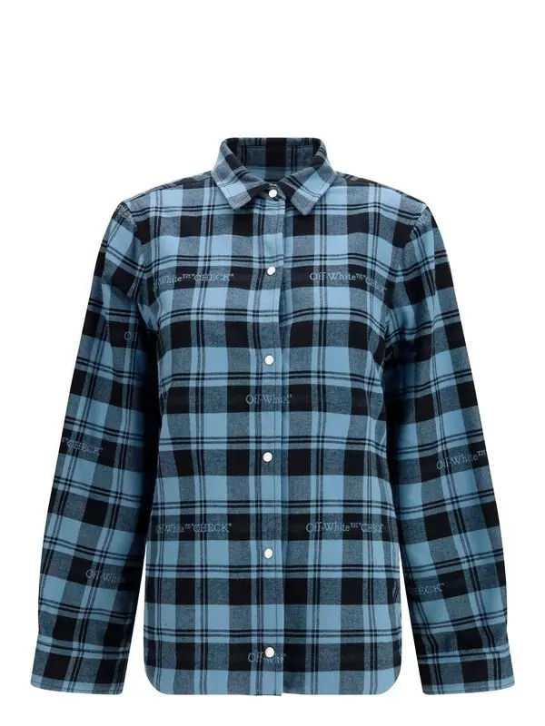 Off-White Check Flannel Padded Overshirt - Light Blue