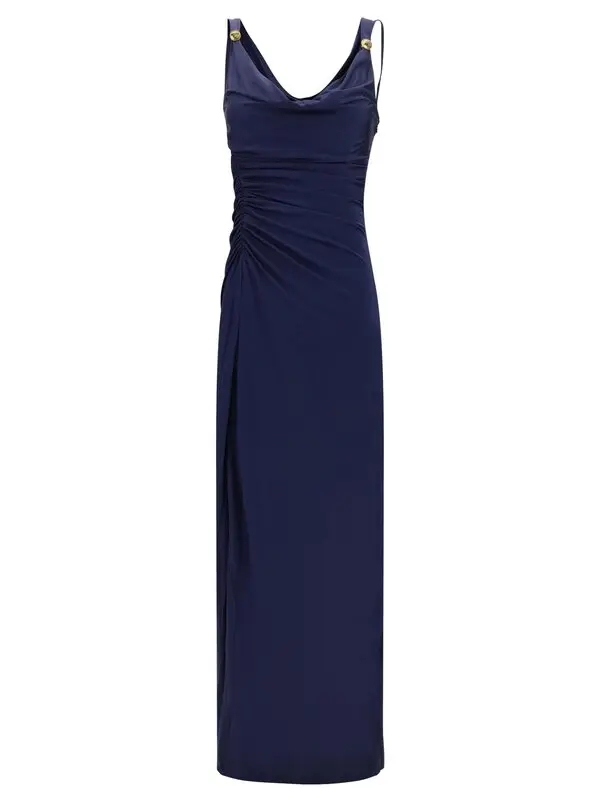 Versace Long Dress In Soft Viscose Jersey - Blue