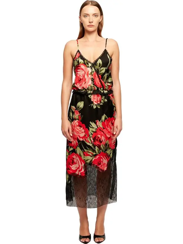 SWF Lace Trim Satin Midi - Noir Bloom