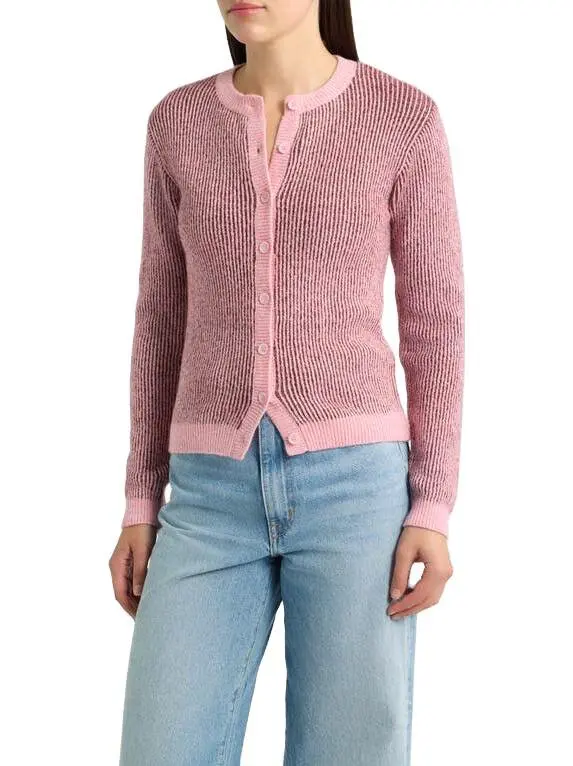 24COLOURS Two-tone Knit Cardigan - Rose