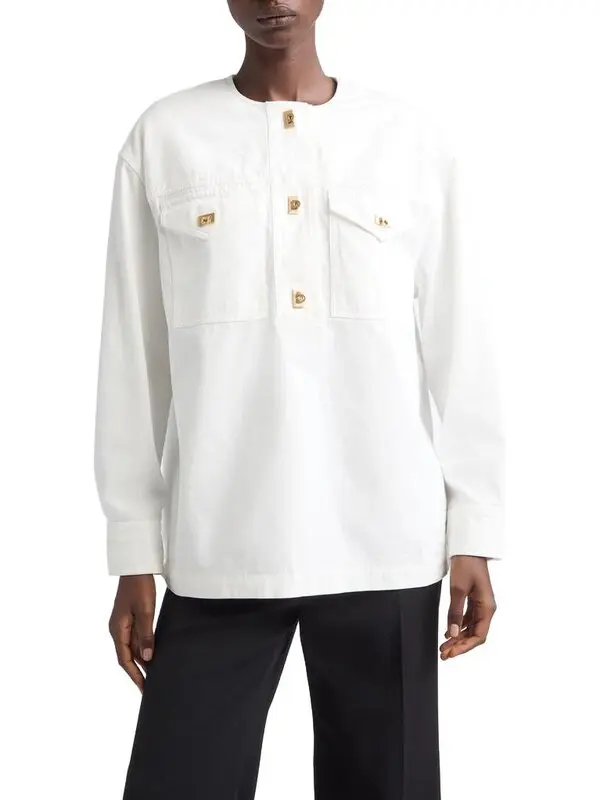 FERRAGAMO Brushed Cotton Gabardine Pullover Shirt - Mascarpone
