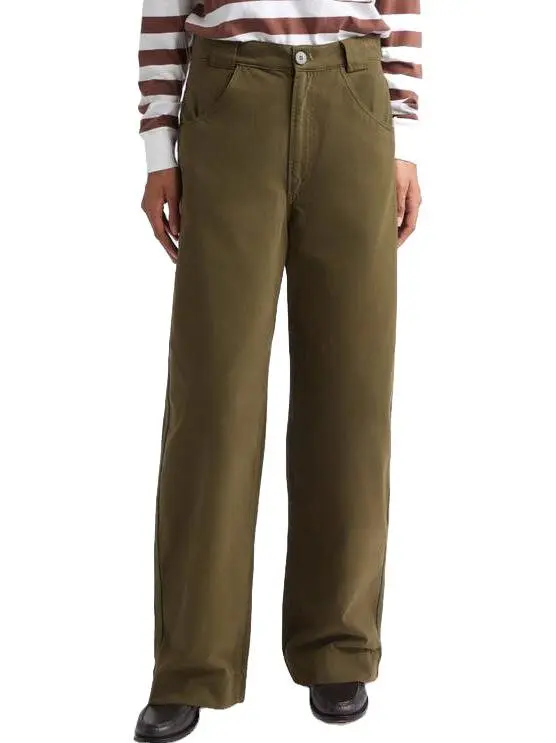 JAMIE HALLER The Edit High Waist Wide Leg Cotton Trousers - Duffel