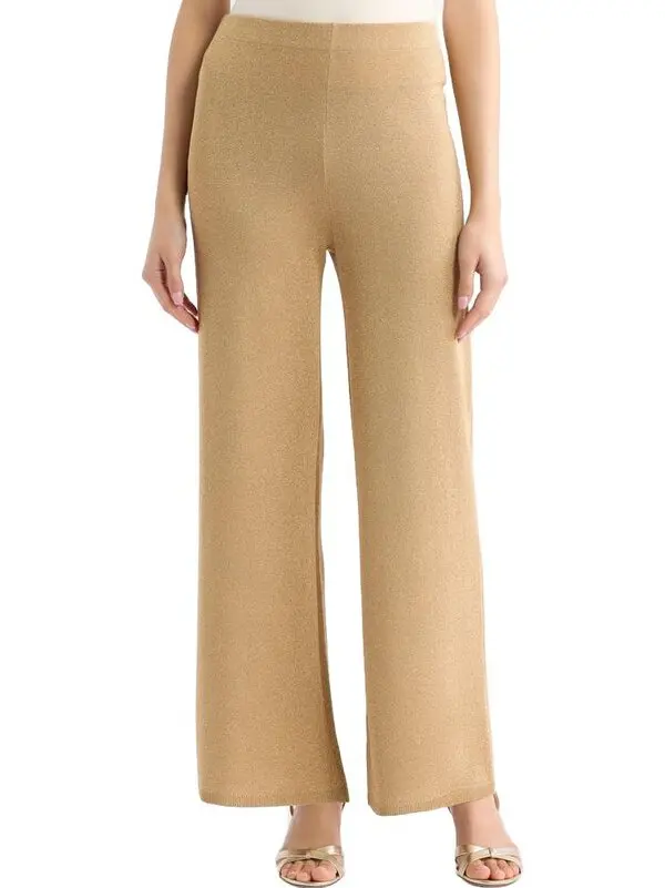 Anne Klein Lurex Wide Leg Sweater Pants - Light Gold