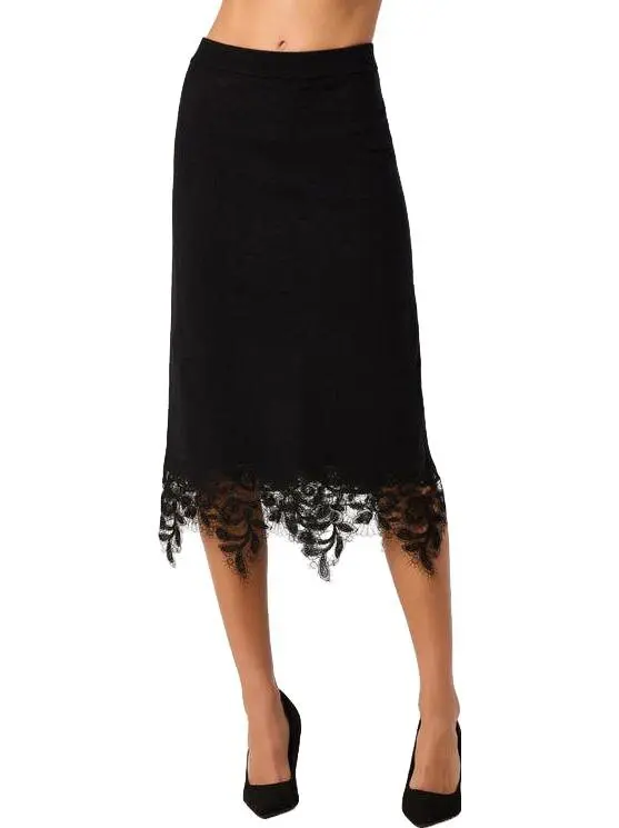 Astr The Label Nadine Lace Hem Midi Skirt - Black