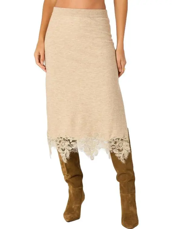 Astr The Label Nadine Lace Hem Midi Skirt - Natural