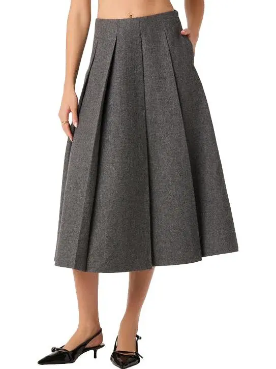 Astr The Label Kelsie Pleated Wool Blend Midi Skirt - Charcoal