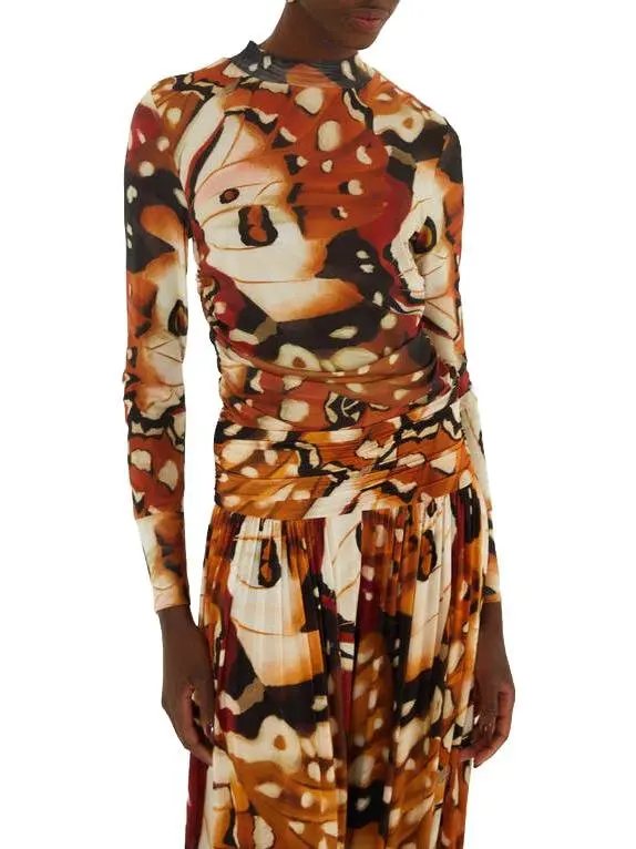 Farm Rio Borbofly Ruched Tulle Top - Beige Multi