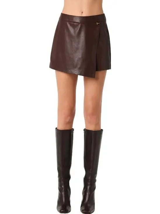 Astr The Label Oaklee Faux Leather Skort - Brown