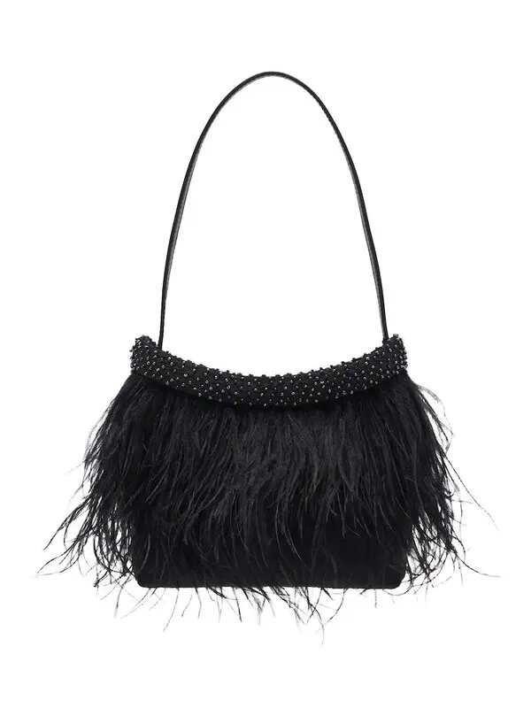 Staud Winslow Feather-trimmed Shoulder Bag - Black