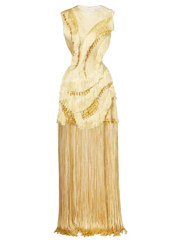 XU ZHI Embellished Fringed Open-back Minidress - Yellow