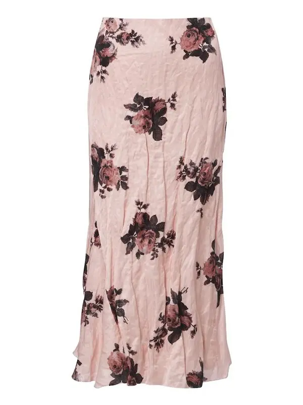 Erdem Floral Satin Midi Skirt - Pink