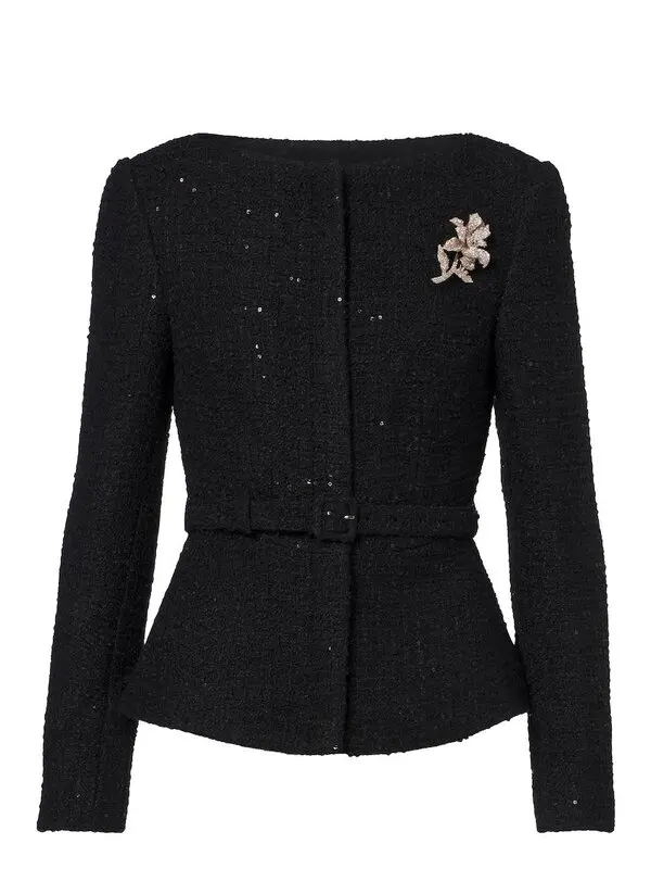 Roland Mouret Belted Embellished Bouclé Jacket - Black