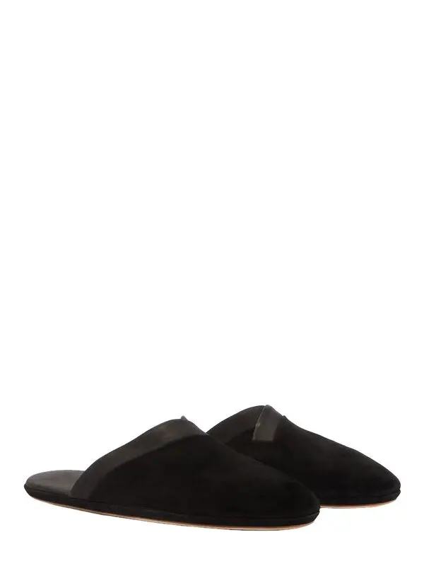 John Lobb Leather-trimmed Suede Slippers - Black