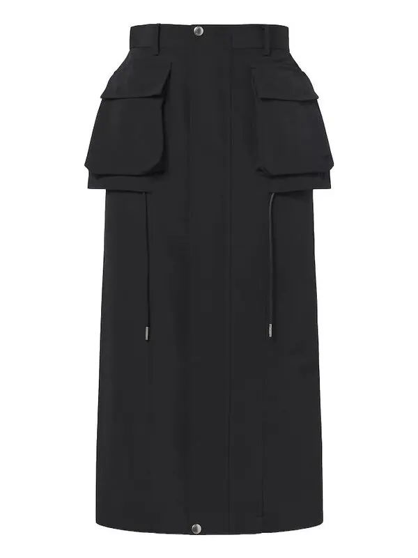 Sacai Cotton-blend Zip-up Midi Skirt - Black
