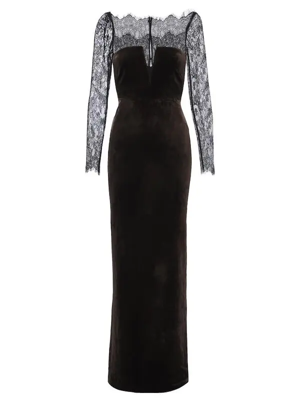 Roland Mouret Lace-trimmed Velvet Gown - Black