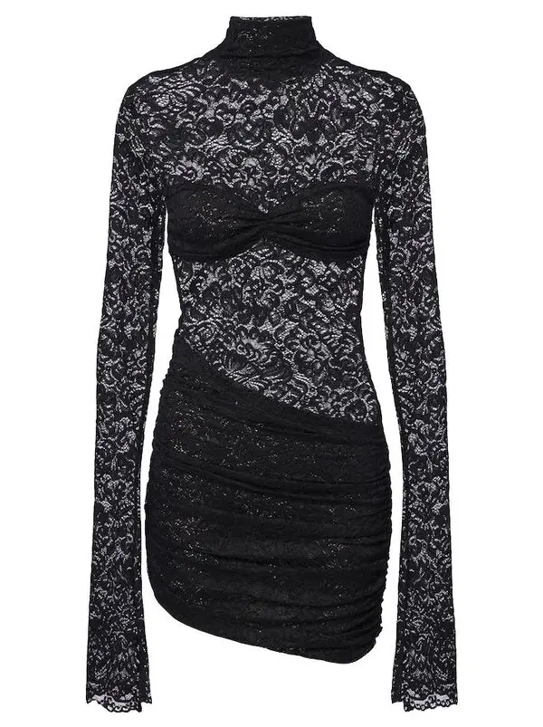 BANANHOT Francisca Ruched Lace Minidress - Black