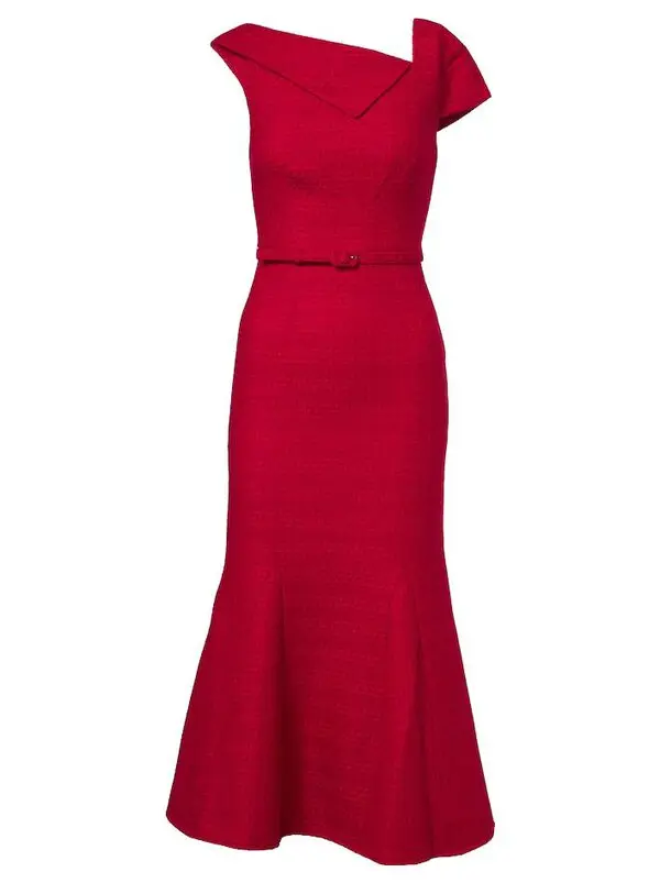 Roland Mouret Belted Asymmetric Bouclé Cocktail Dress - Red