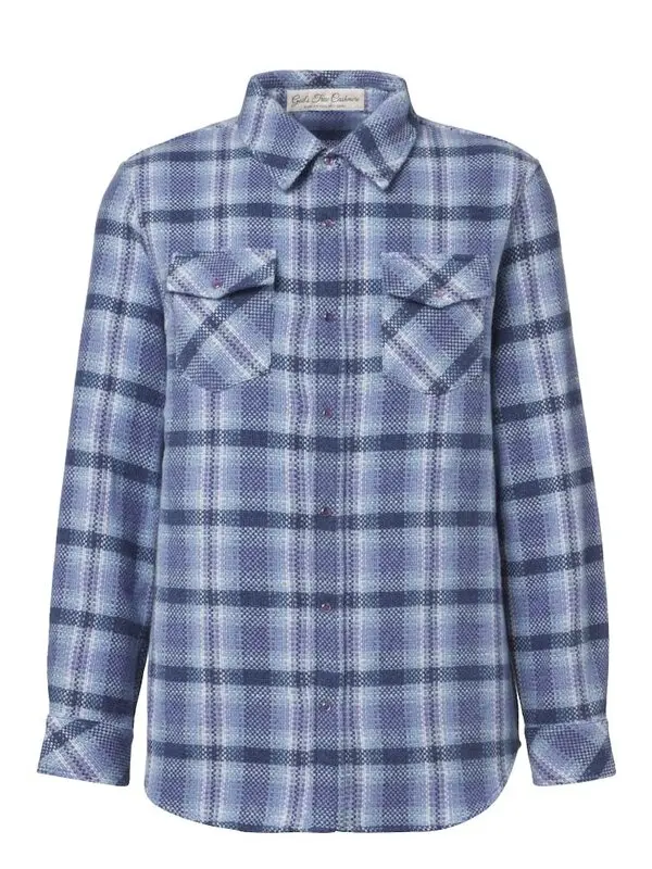 GOD'S TRUE CASHMERE Uniform Plaid Cashmere Shirt With Amethysts - Blue