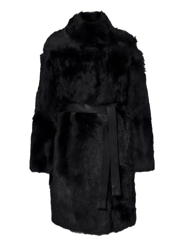 YVES SALOMON Reversible Shearling Wrap Coat - Black