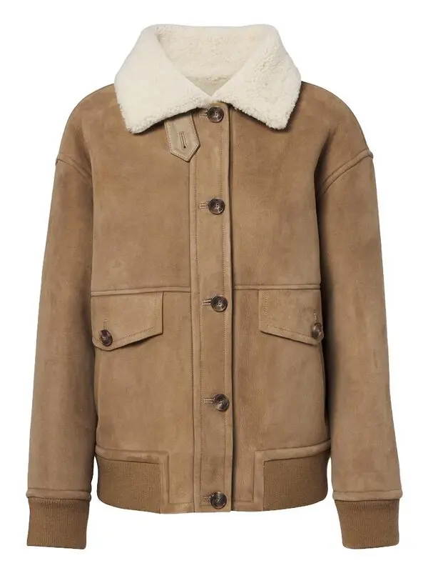 YVES SALOMON Teddy-trimmed Suede Jacket - Brown