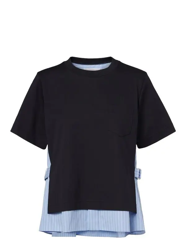 Sacai Layered Cotton Jersey And Poplin Top - Multicoloured