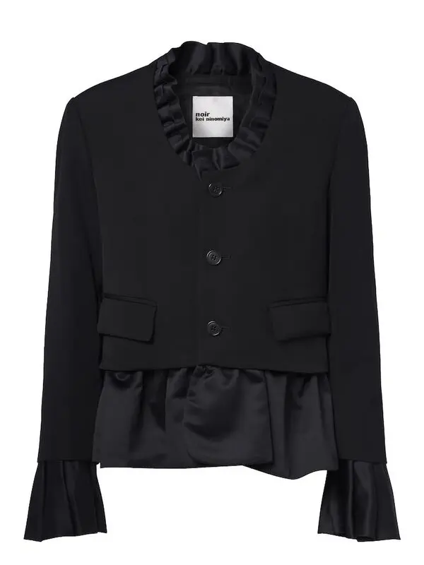 Noir Kei Ninomiya Ruffled Peplum Wool Jacket - Black