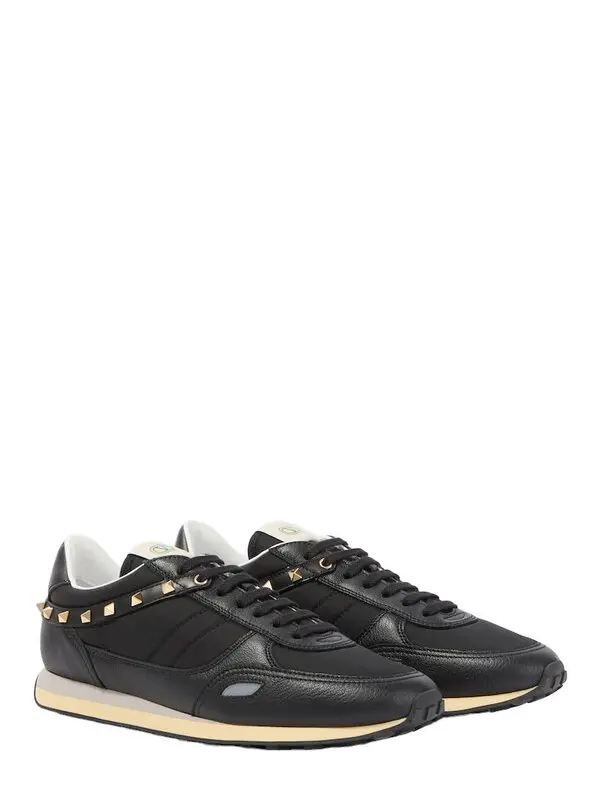 Valentino Garavani Stud Up Leather-trimmed Sneakers - Black