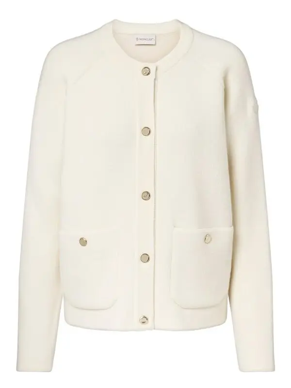 Moncler Wool, Cotton, And Cashmere-blend Cardigan - White