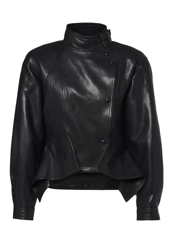 Balmain Asymmetric Leather Jacket - Black