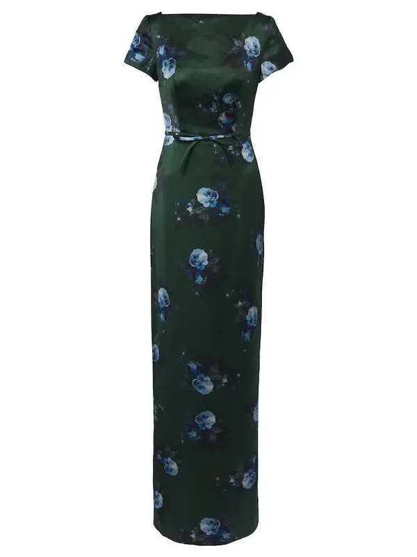 Erdem Belted Floral Duchess Satin Gown - Green
