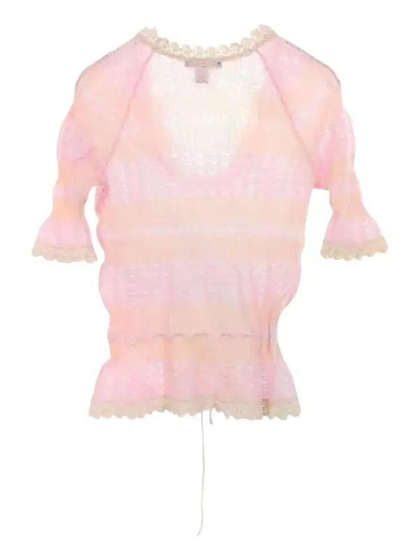 LOUIS VUITTON 2010s Lace-knit Short-sleeve Sweater - Pink