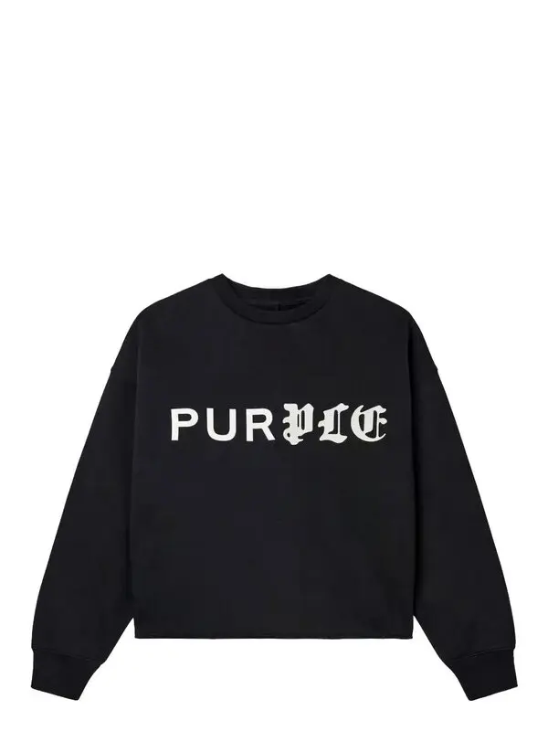 PURPLE BRAND Half & Half Logo-print Raw-cut Sweater - Black