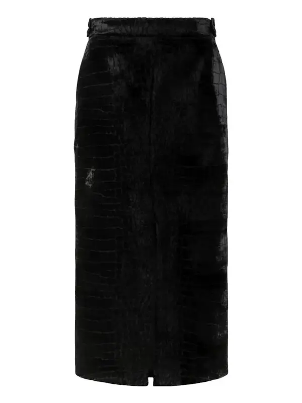 TOM FORD Croc-effect Velvet Midi Skirt - Black