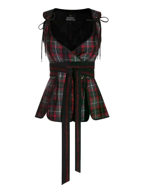 VIVIENNE WESTWOOD Roxy Tartan-print Peplum Top - Grey