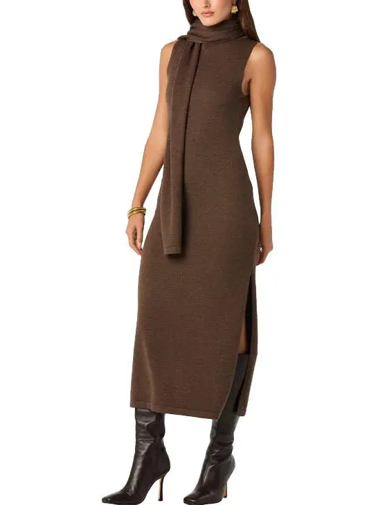 Astr The Label Shyanne Sleeveless Scarf Detail Midi Sweater Dress - Brown