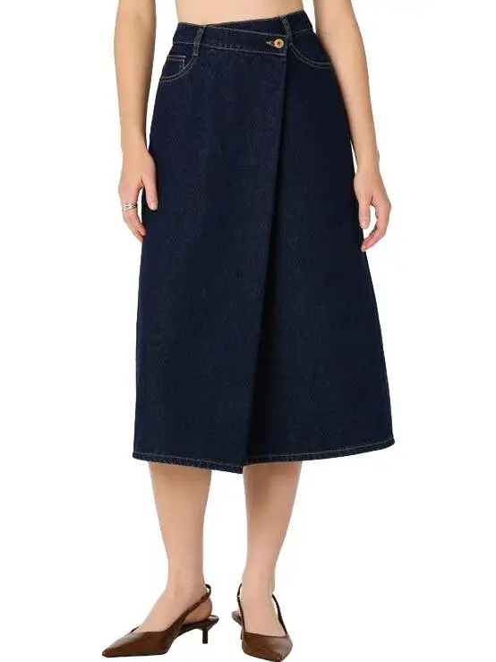 Astr The Label Pearl Midi Skirt - Denim