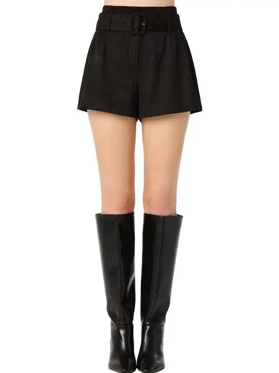 Astr The Label Rain High Waist Belted Shorts - Black