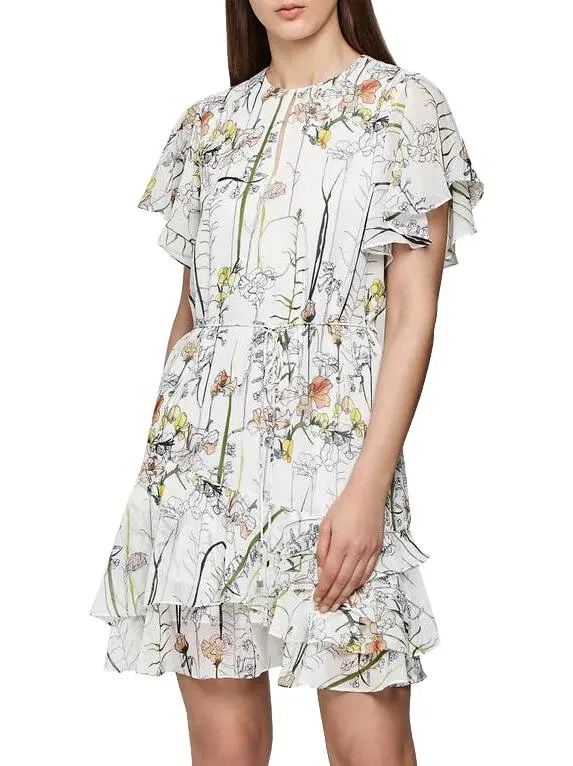 REISS Juno Watercolor Floral Print Dress - White Multi