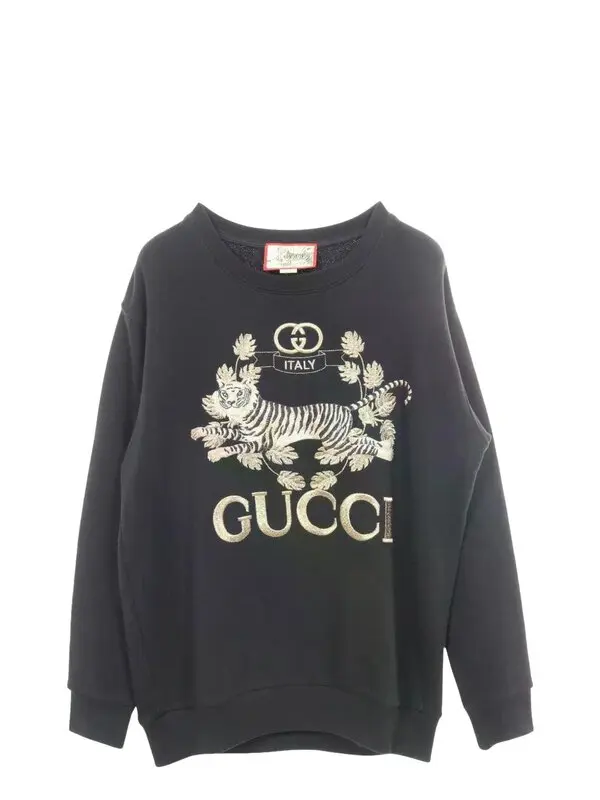 Gucci 2010s Interlocking G Tiger-embroidered Sweatshirt - Black